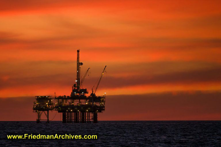 Oil Rig Platform at Sunset (Horizontal) - The Friedman Archives - Stock ...